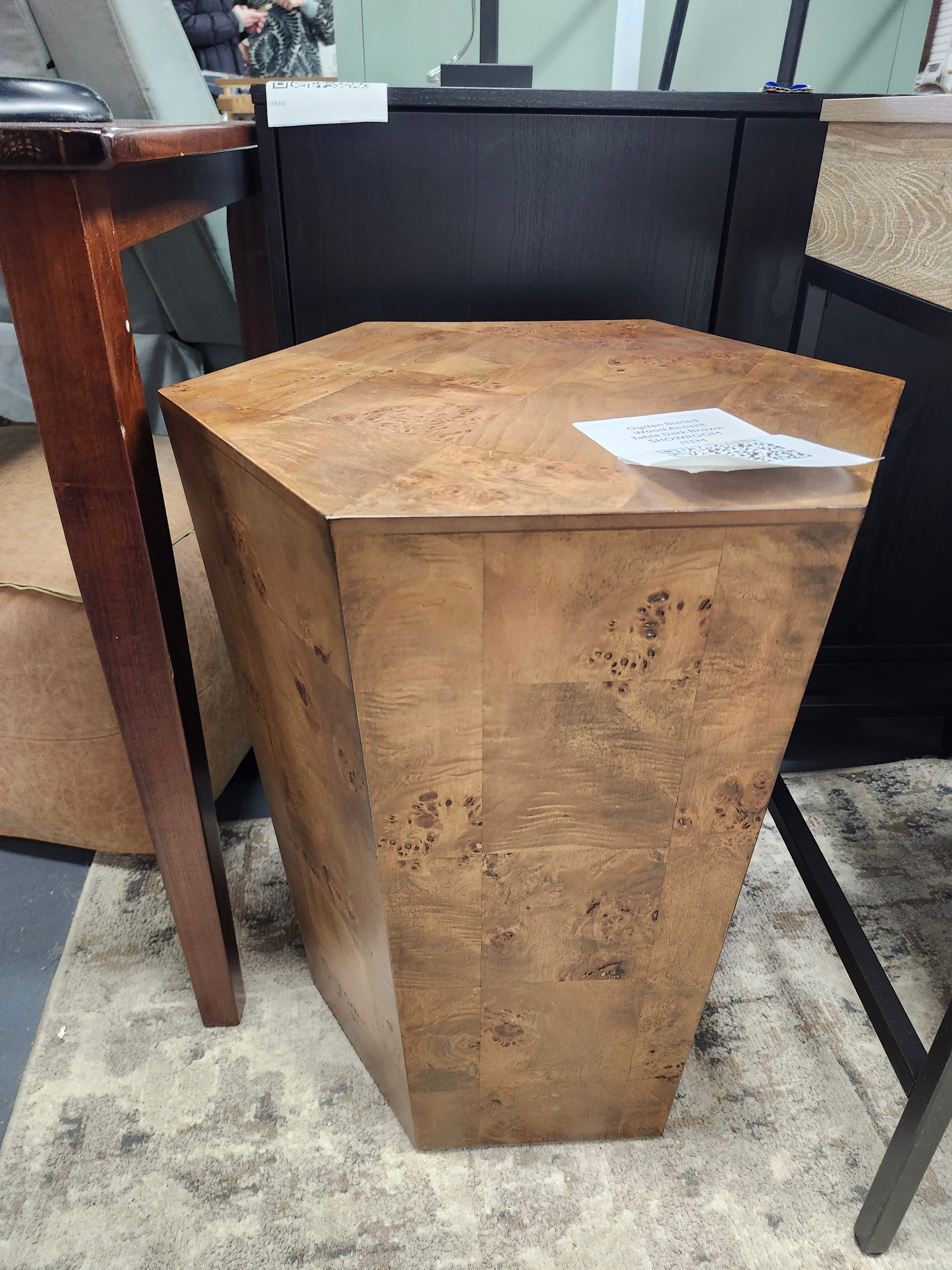 Ogden Burled Wood Accent Table Dark Brown SHOWROOM ITEM – Salvage & Co Indy