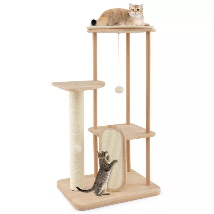 Multi-level Modern Wood Cat Tree Tower Activity Center w/Scratching Bo ...