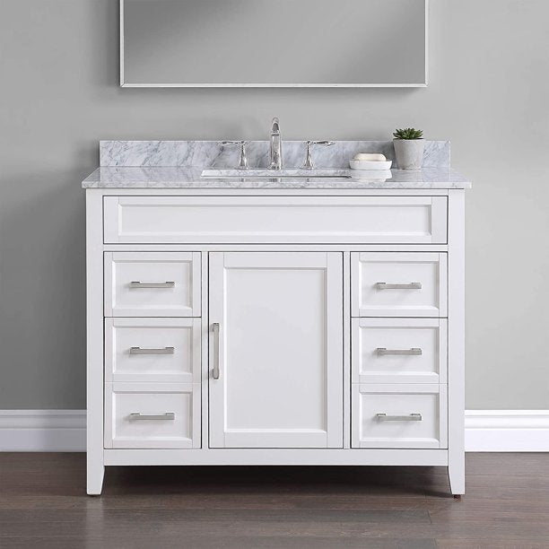 Palmer Bathroom Vanity and Sink Combo with Carrara Marble 42 Inch, Whi ...
