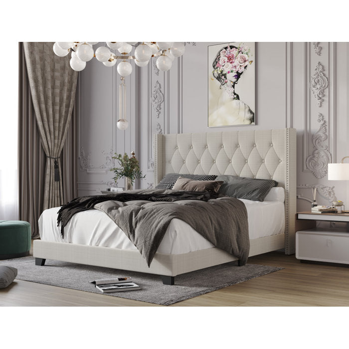King Warm Gray Aadvik Upholstered Bed Salvage Co Indy