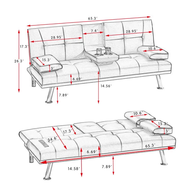 Alleyne Twin 65.3'' Wide Tufted Back Convertible Sofa with Storage ...