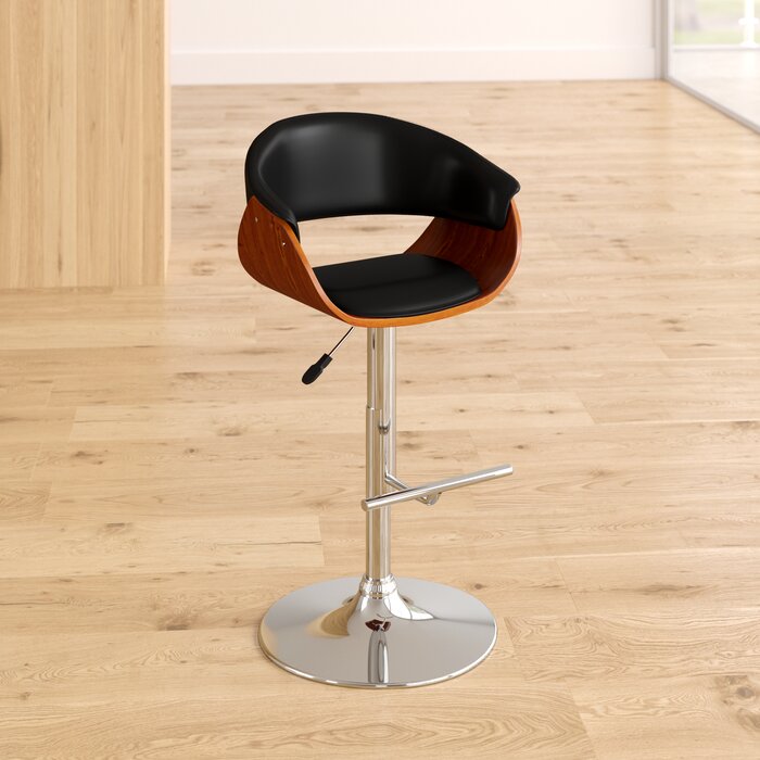 Allin Swivel Adjustable Height Barstool in Faux Leather, Walnut Wood a ...