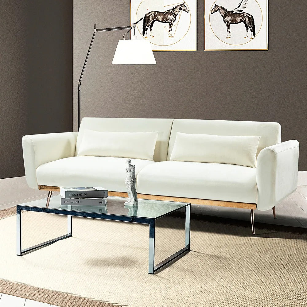 Cartier Upholstered Sofa with Golden leg - IVORY CA445 – Salvage & Co Indy