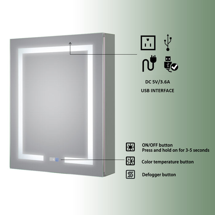 Livvia Recessed or Surface Mount Frameless Medicine Cabinet with Elect ...