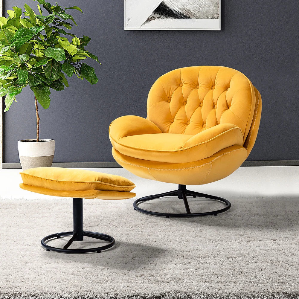 Lucrecia Modern Lounge Chair with Swivel Metal Base - MUSTARD – Salvage ...