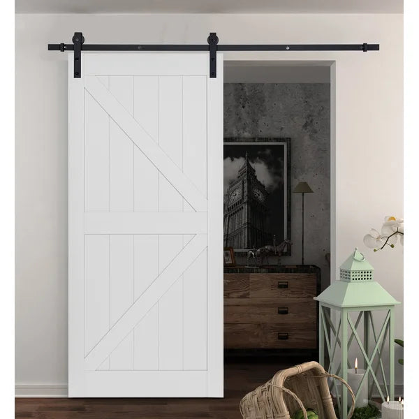 Paneled Manufactured Wood K Shape Barn Door with Installation Hardware ...