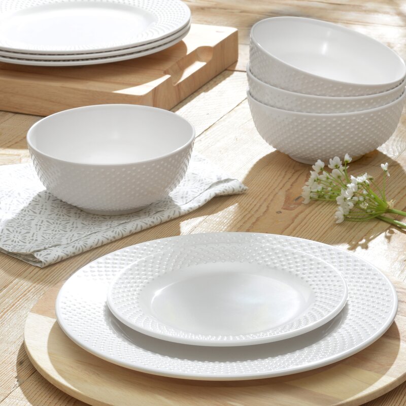 Solid Swiss Dots 12 Piece Melamine Dinnerware Set, Service for 4 ...