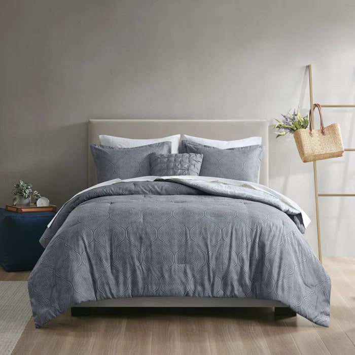 Full 8 Pieces Gray Zanaira Reversible Comforter Set with Bed Sheets ...