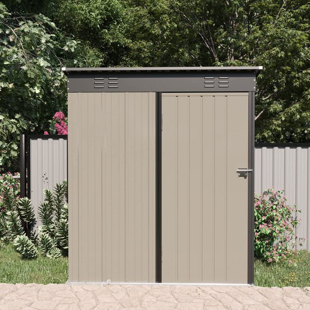 Storage Shed 5x3, Metal Shed for Tool Storage with Slopped Roof and Lo ...