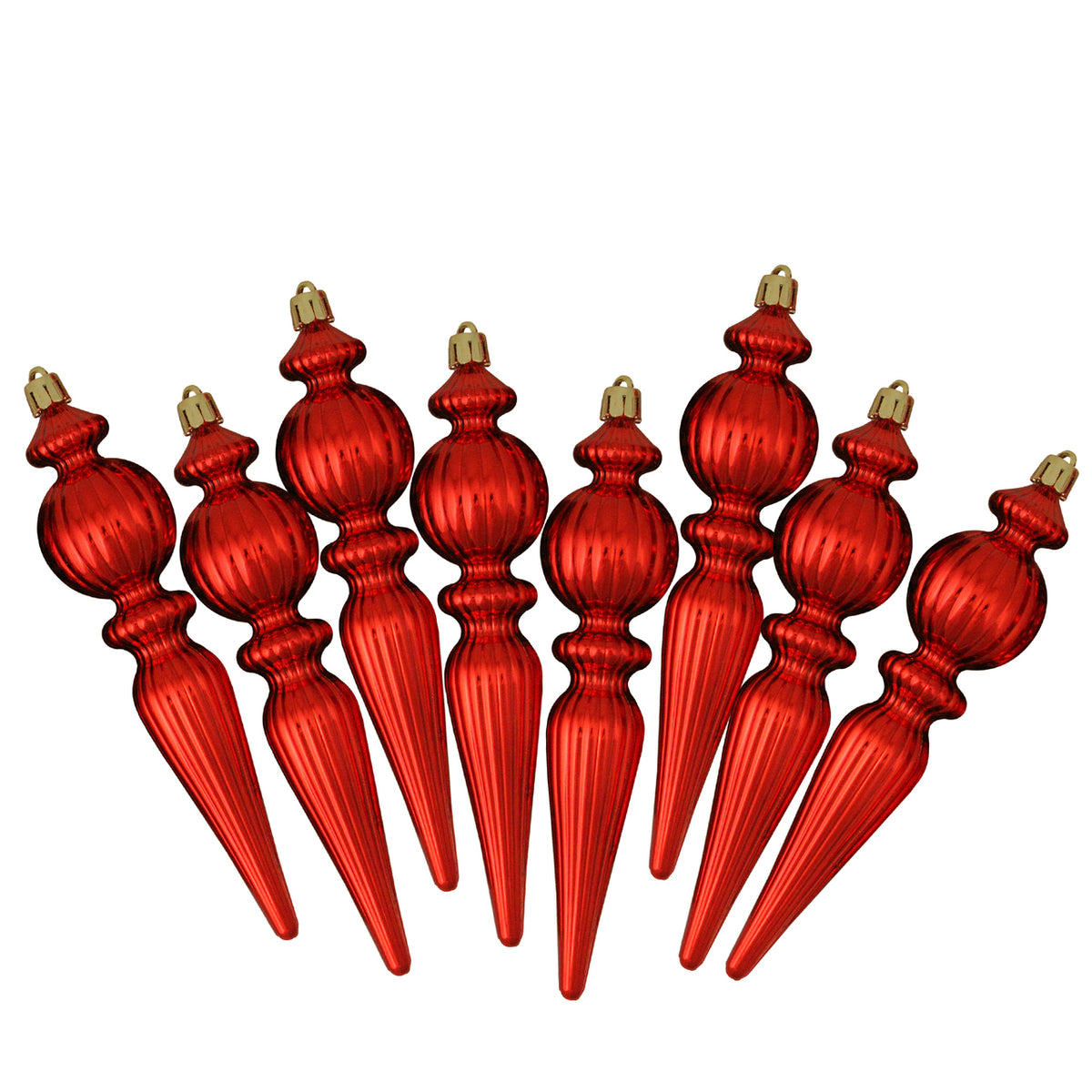 Northlight 8ct Red Hot Shatterproof Shiny Ribbed Christmas Finial Orna ...