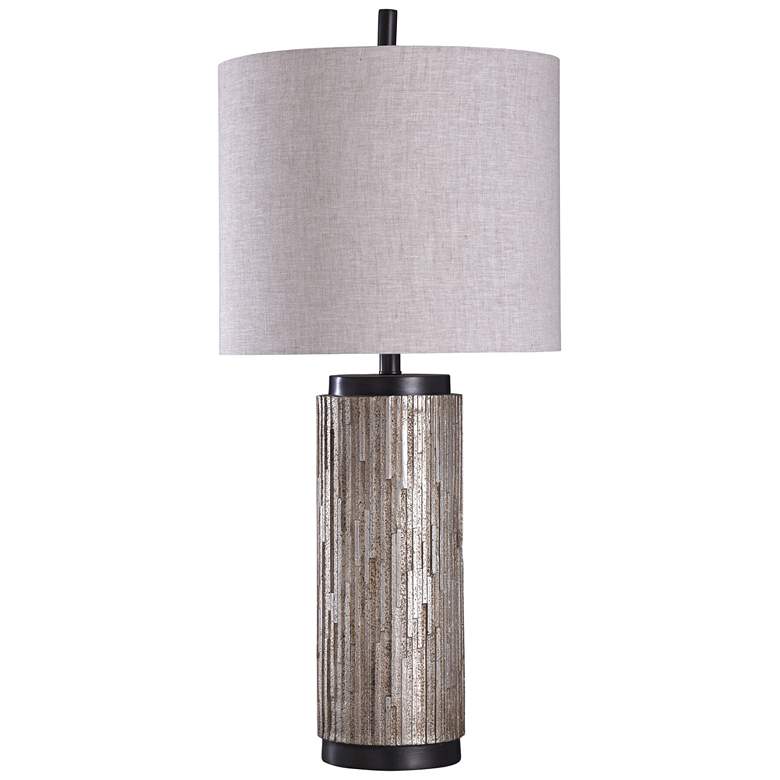 Hala Vertical Stone Slat Column Rustic Silver Table Lamp With Grey Sha ...