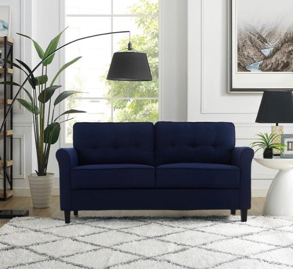 Harlem Sofa Blue Polyester 3-Seat Tuxedo Sofa – Salvage & Co Indy